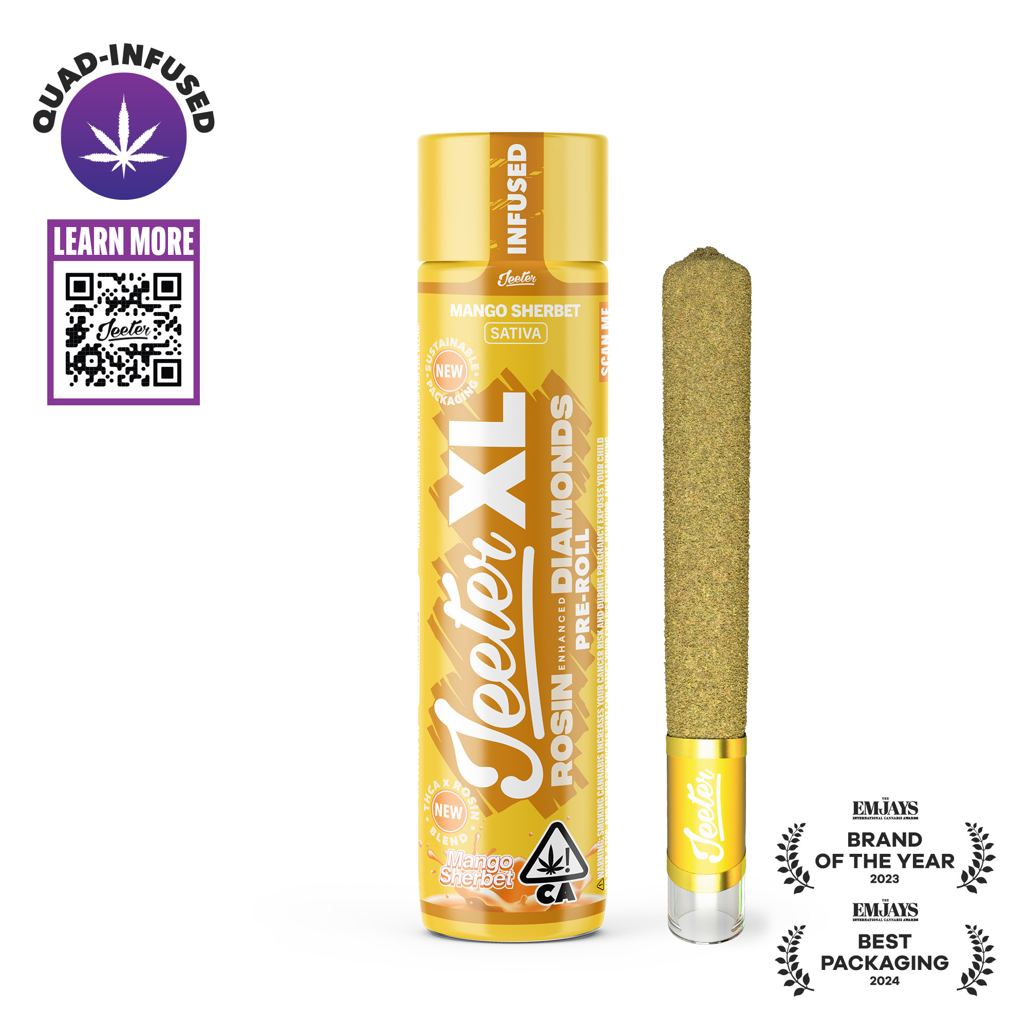 JEETER - MANGO SHERBET ROSIN ENHANCED DIAMONDS XL PREROLL - 2 GRAMS