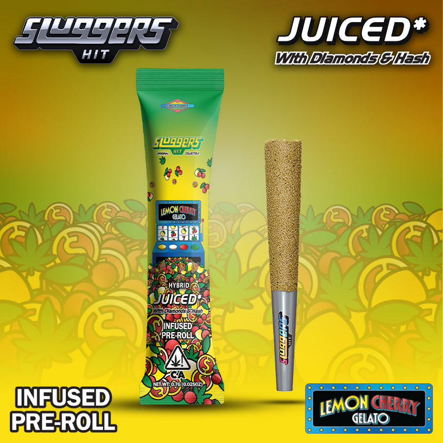 SLUGGERS - LEMON CHERRY GELATO DIAMOND & HASH INFUSED PREROLL - SINGLE