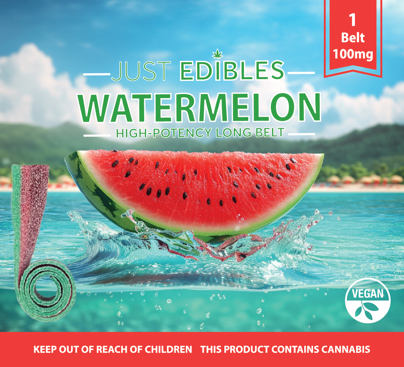 Just Edibles Sour Long Belt Watermelon 100mg 10pc – Premium Cannabis ...