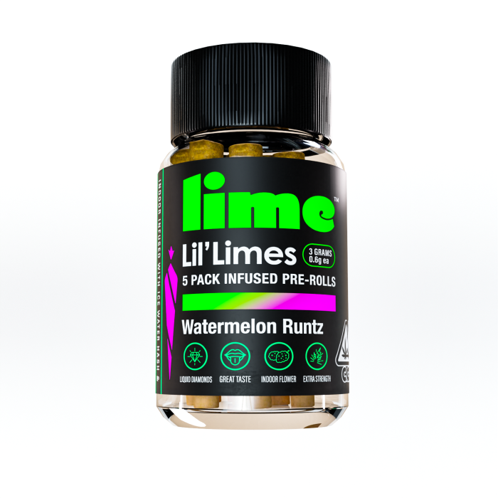 LIME - WATERMELON RUNTZ DIAMOND & HASH INFUSED PREROLLS 3G 5/PK