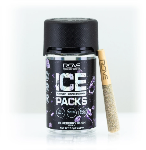 ROVE - BLUEBERRY KUSH - ROSIN DIAMOND HASH INFUSED - 5PACK PREROLLS - 2.5G