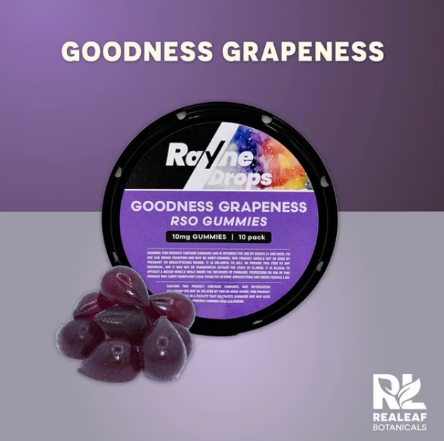 RAYNE DROPS - GOODNESS GRAPENESS - 10PK RSO GUMMIES - 100MG