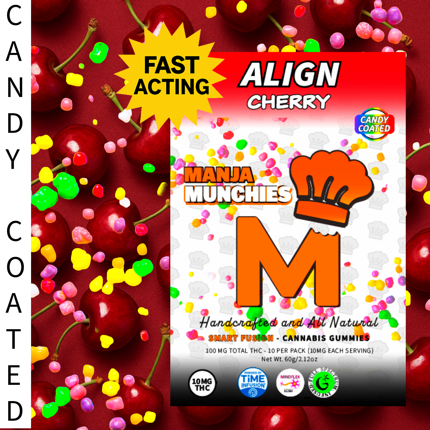 MANJA MUNCHIES - ALIGN CHERRY | FAST-ACTING CANDY-COATED GUMMIES - 100 ...
