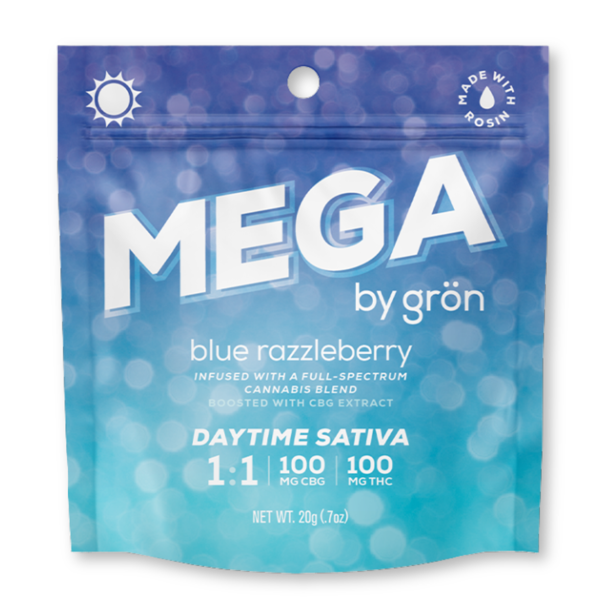 GRON - ROSIN GUMMY | BLUE RAZZLEBERRY 1:1 CBG:THC | 100MG | 1PK