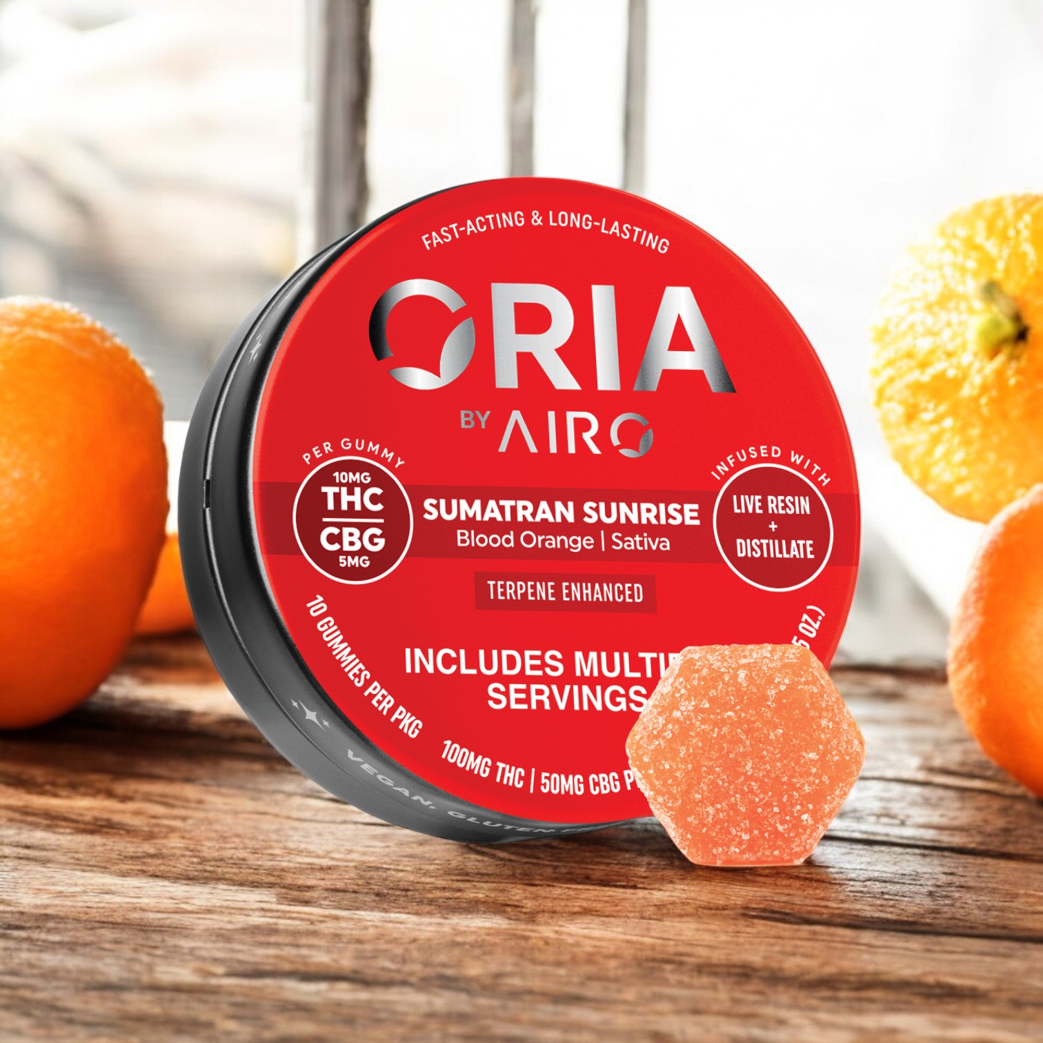 ORIA BY AIRO - SUMATRAN SUNRISE 2:1 - LIVE RESIN GUMMIES - 10 PACK - 100 mg