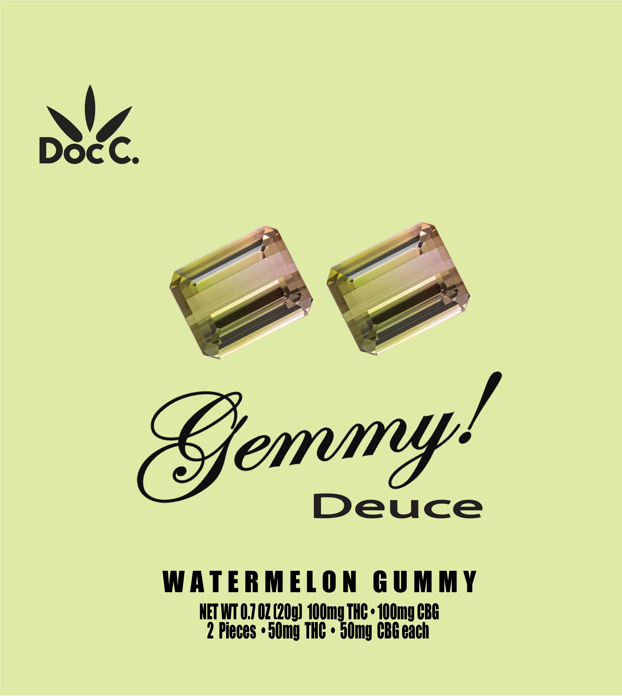 Order Doc C Watermelon Gemmy 2pk (50mg THC : 50mg CBG Each | 100mg ...