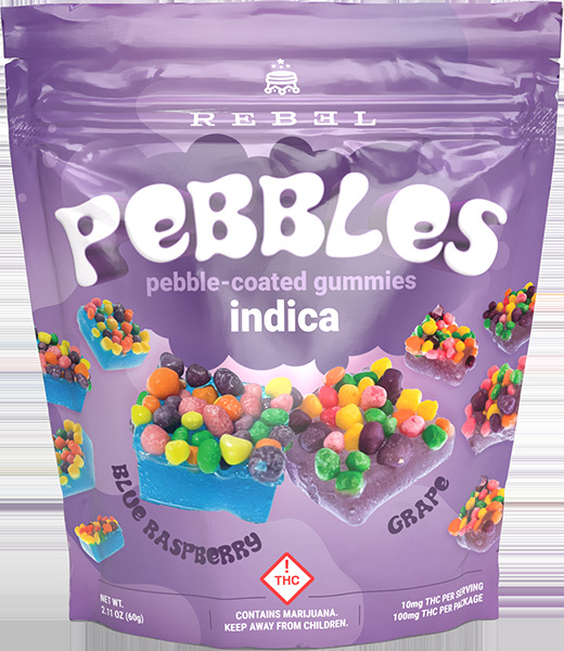 REBEL - PEBBLES - INDICA - CANDY COATED GUMMIES - 100MG