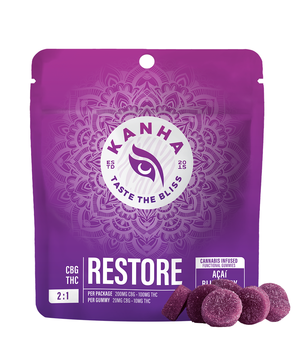 KANHA - GUMMY | NANO | RESTORE ACAI BLUEBERRY 2:1 | 200MG CBG: 100MG ...